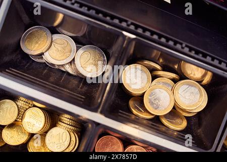 Augsburg, Bavaria, Germany - May 18, 2024: Coin money, euro cash coins ...
