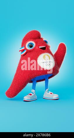 3D rendering of "The Phryges," the Paris Olympics mascot. These ...
