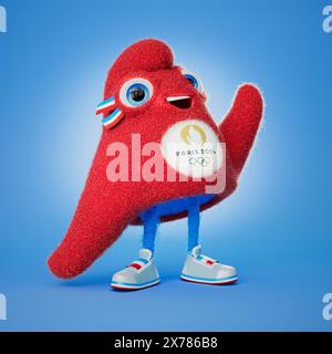 3D rendering of "The Phryges," the Paris Olympics mascot. These ...