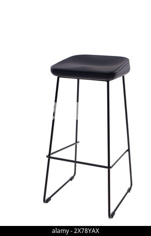 Steel frame high bar stool with a black seat. Loft style interior Stock ...