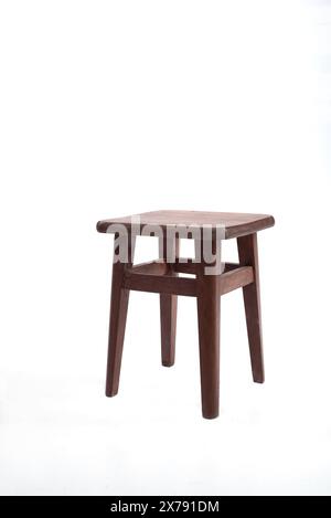 Small wodden Stool in white background Stock Photo - Alamy