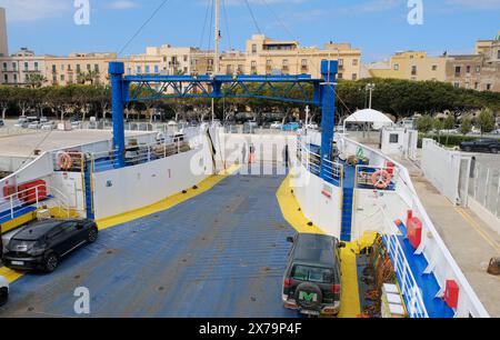 Italy, sicily, trapani town; 20 March 2024, ferry boat with cars in the ...
