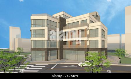 Architectural illustration of a modern office building planned in a new ...