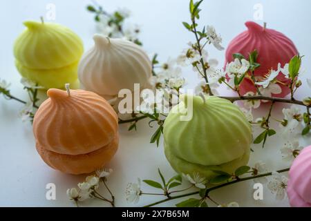 Zefir shaped colorful soy wax candles Stock Photo - Alamy