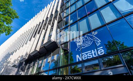 Entrance to the French headquarters building of Nestlé. Nestlé is a ...