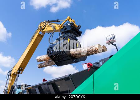 Loading of timber. Loader close up Stock Photo - Alamy