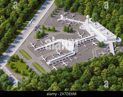 Aerial 3d visualization of simplified airport map Stock Photo - Alamy