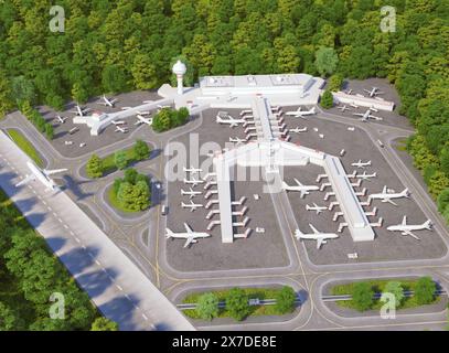 Aerial 3d visualization of simplified airport map Stock Photo - Alamy