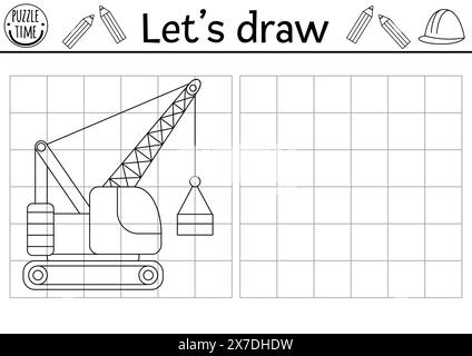 Vector construction site drawing practice worksheet. Printable black ...