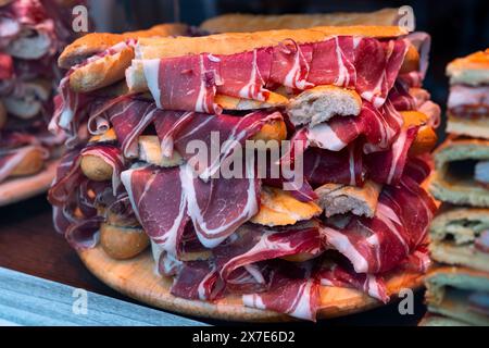 Bocadillos on showcase of Spanish fast food restaurant Stock Photo - Alamy