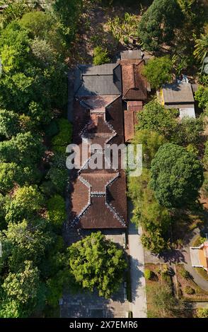 Aerial view of Mekong Delta, Ben Tre tourist with large ancient tree ...