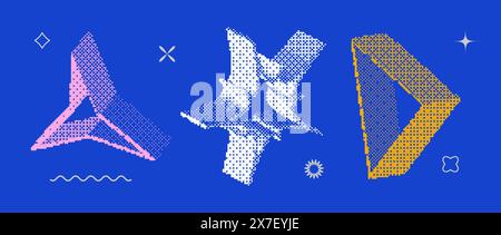 Bitmap textured shape set. Dither halftone objects collection. Black 3d ...