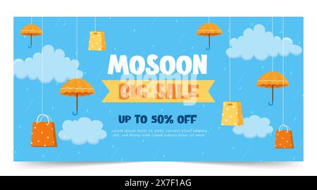 creative monsoon hanging sign vector for rainy season promotion media ...