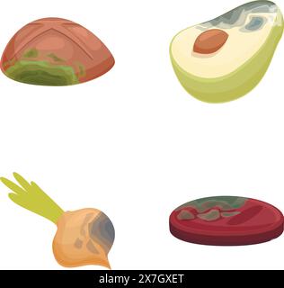 Rotten food with rot and mold. Cartoon vector illustration set of dirty ...