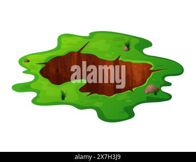 Ground hole, deep dirty pit and burrow in earth, cartoon vector ...