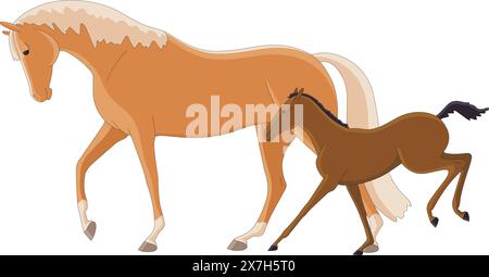 Mares with foals on a walk. Vector illustration Stock Vector Image ...