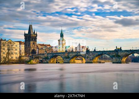 Cityscape of Prague with medieval towers and colorful buildings, Czech ...