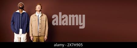 two african american guys posing cheerful together on yellow background, lifestyle people ...