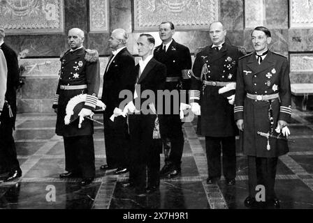 Unidentified Czech actors in costume as Nazi leaders including at right ...