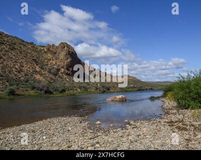 Rock formations along the Pichileufu River near Bariloche in northern ...