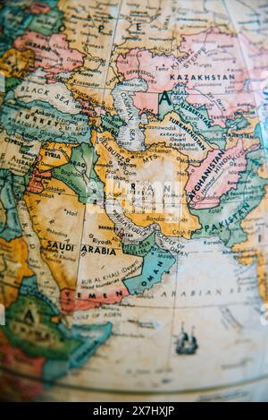 A detailed vintage globe map highlighting the geography of India ...