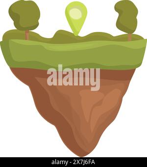 Illustration of a whimsical floating island with a location pin ...