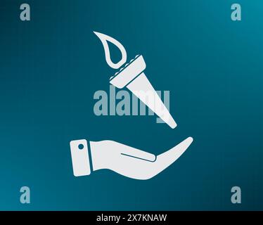 Hand holding a torch. Sport symbol, flat vector illustration design ...