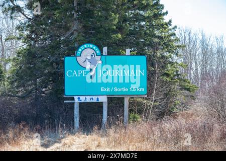 Exit sign to Cape Jourimain on Trans-Canada highway in New Brunswick ...