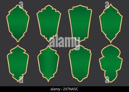 Islamic Rectangle gold frame geometric pattern ornament with isolated ...