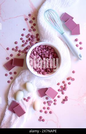 Ruby chocolate made from selected botanical cocoa bean varieties. Bars ...