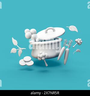 Cooking pot with vegetables - stylized 3d CGI icon object Stock Photo ...