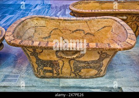 Minoan open bathtub style larnax, coffin, from Pachyammos, 1350-1250 BC ...