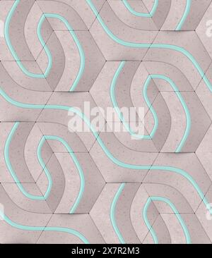 This illustration features a seamless 3D geometric pattern composed of ...