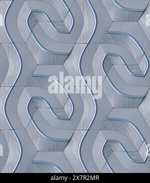 This 3D illustration depicts a monochrome geometric seamless pattern ...