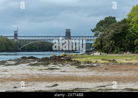 View towards the Britannia bridge, Anglesey, North Wales, UK. Taken on ...