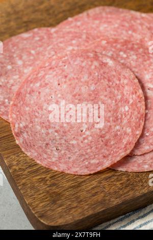 Red Italian Deli Salami Ready to Eat on a Sandwich Stock Photo - Alamy