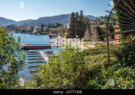 Cernobbio, italy - 03-03-2023: Aerial view of the promenda of Cernobbio ...