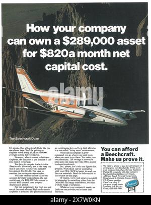 Beechcraft Duke private jet advert in a magazine 1979 Stock Photo - Alamy