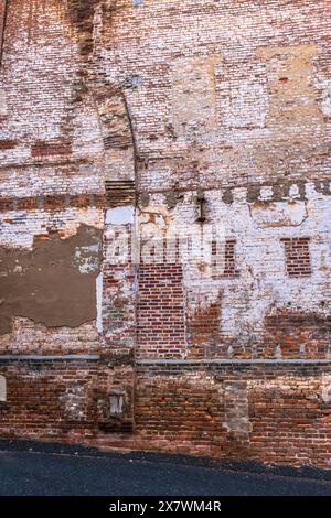 Old renovations can be seen in this abandoned brick building in ...