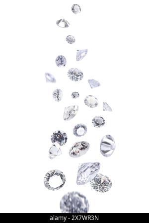 Beautiful shiny diamonds in air on white background Stock Photo - Alamy