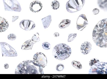 Beautiful shiny diamonds in air on white background Stock Photo - Alamy