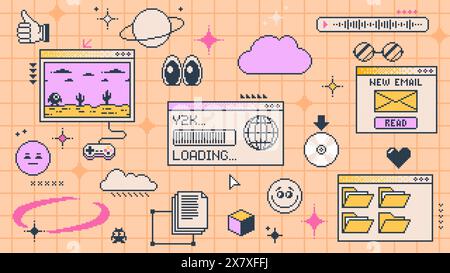 Retro y2k vaporwave window screen of 90s computer with psychedelic ...