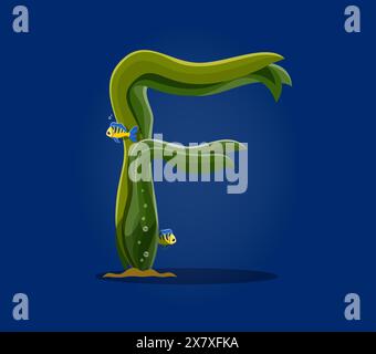 Sea animal in underwater font, letter F seaweed and ocean fishes ...
