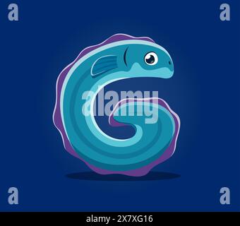 Sea animal in underwater font, letter I as undersea worm, cartoon ...