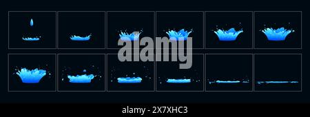 Water splash vfx animation sprite sheet. Stages of liquid aqua ...
