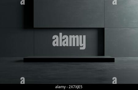 Underground concrete basement with modern abstract blue lighting forms ...