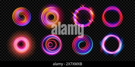 Neon light circle halo with overlay effect on transparent background ...