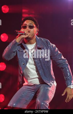 The singer Myke Towers, during his concert at the Movistar Arena, on ...