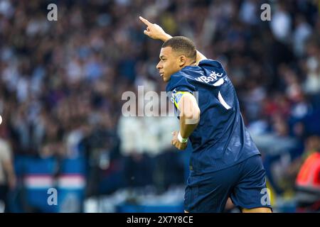 Football match, captain Kylian Mbappe' Paris St Germain has just scored ...