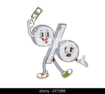 Cartoon percent sign retro groovy finance character. Isolated vector ...